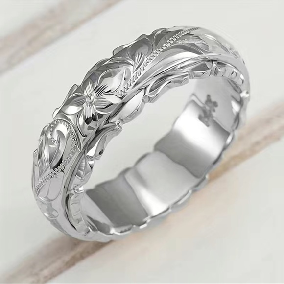 Jewelry | New 14k White Gold Hawaii Band Hand Engraved Hawaiian Heritage Design 6mm Ring | Poshmark